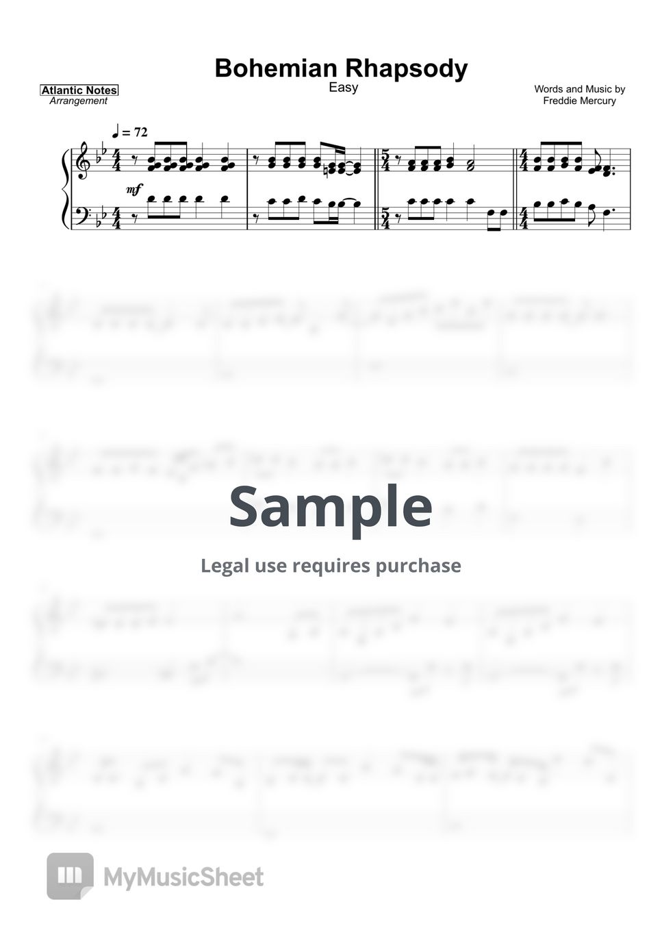 Queen - Bohemian Rhapsody Sheet Music by Atlantic Notes