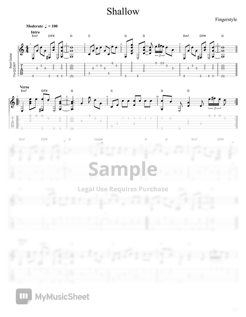 A Star is Born - Shallow (Acoustic Fingerstyle Guitar) Tab + 1staff by ...