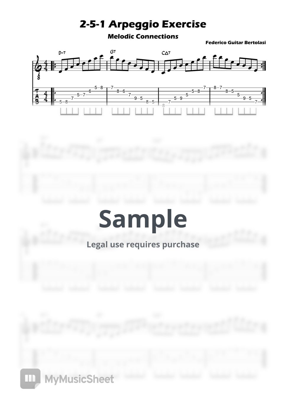 Federico Bertolasi - 2 5 1 Arpeggio Exercise: Melodic Connections (Guitar) TAB+1 Staff by ...