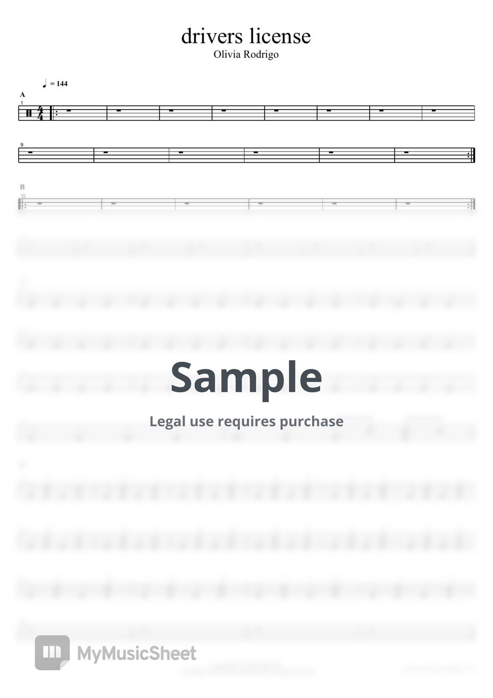 Olivia Rodrigo - drivers license Sheet Music by copydrum