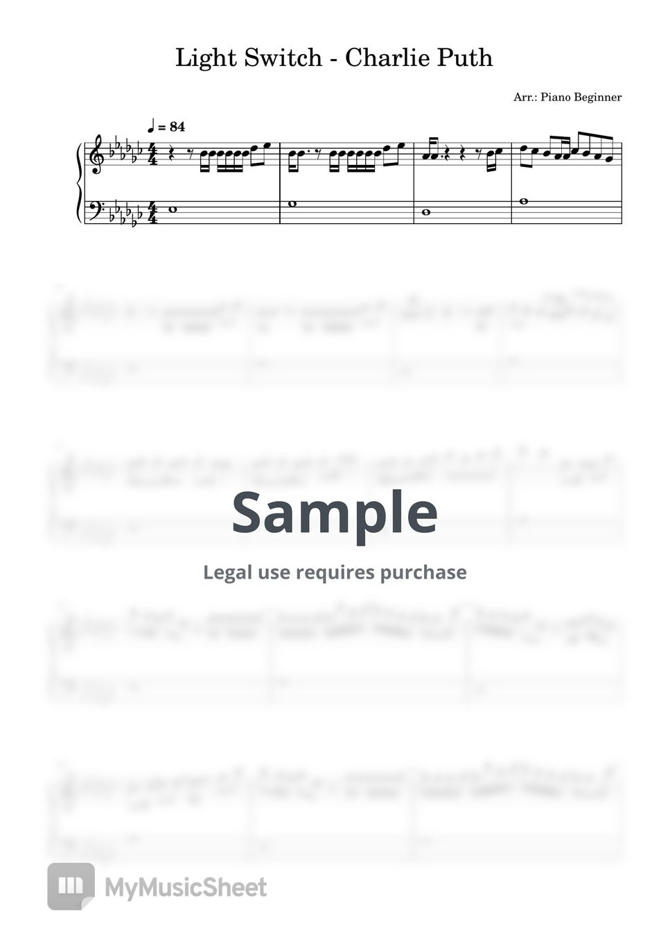 Charlie Puth - Light Switch Sheets by Piano Beginner
