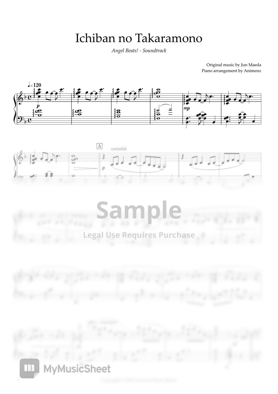 Jun Maeda - Ichiban no Takaramono (Angel Beats! OST) Sheet Music by Animenz