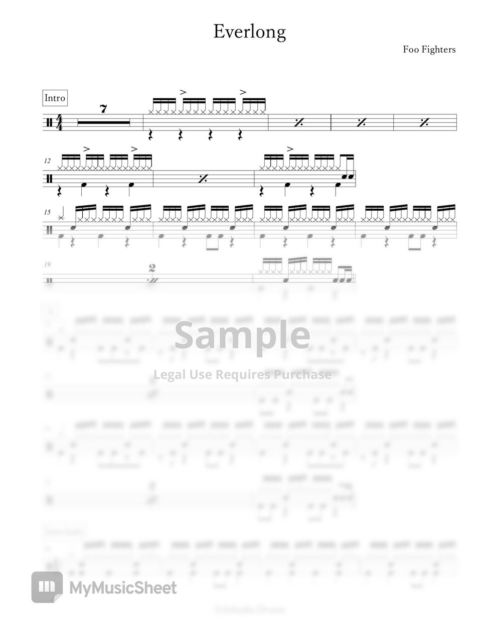 Foo Fighters - Everlong Sheet Music by Arkadia Drums