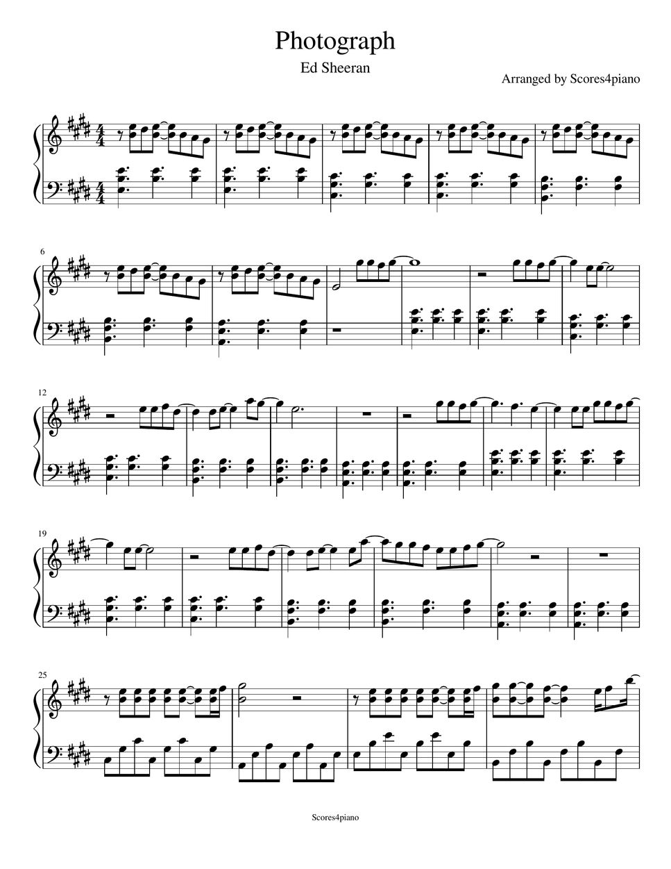 Ed Sheeran Photograph نوتة By Scores4piano
