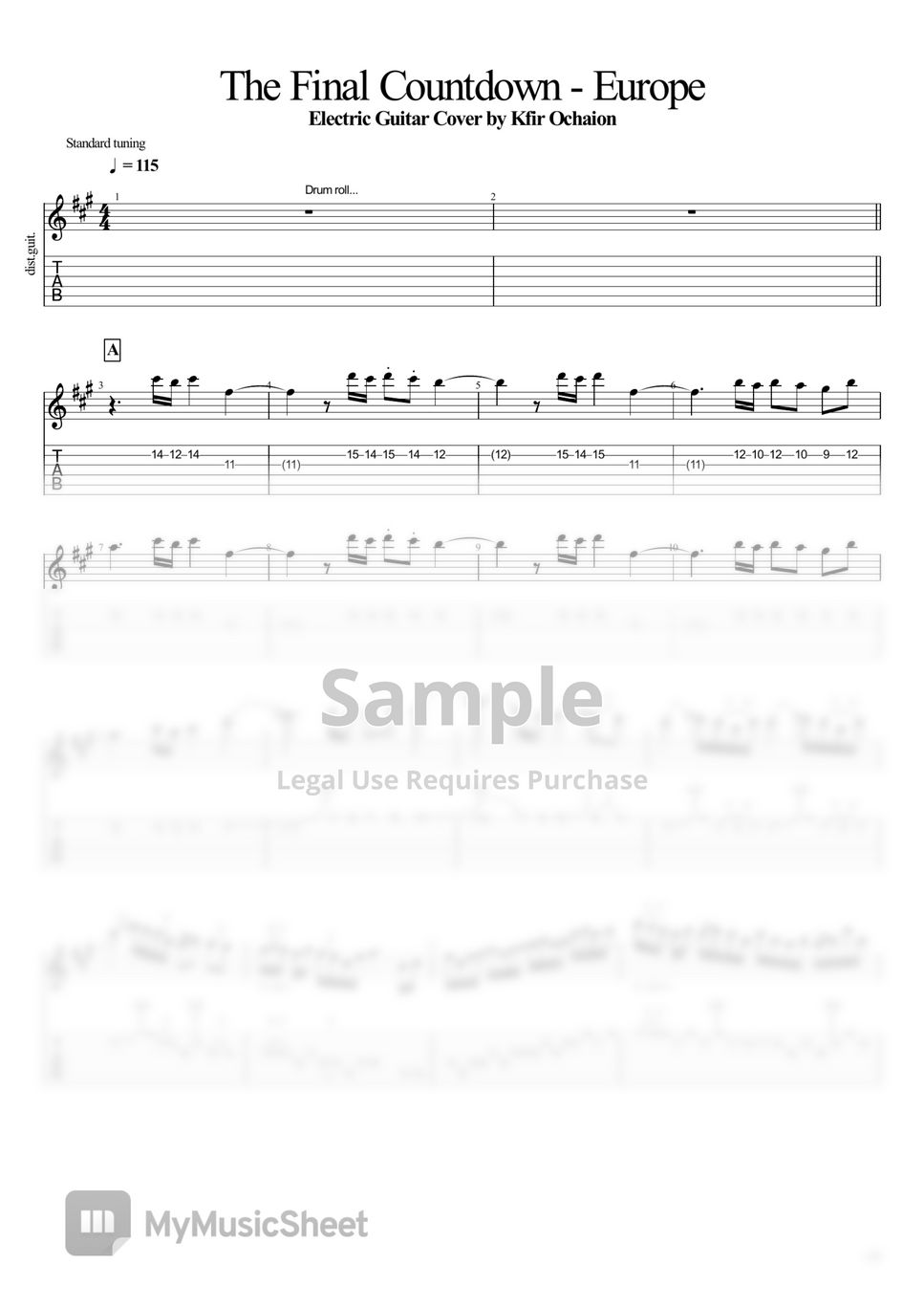 Europe - The Final Countdown Sheet Music by Kfir