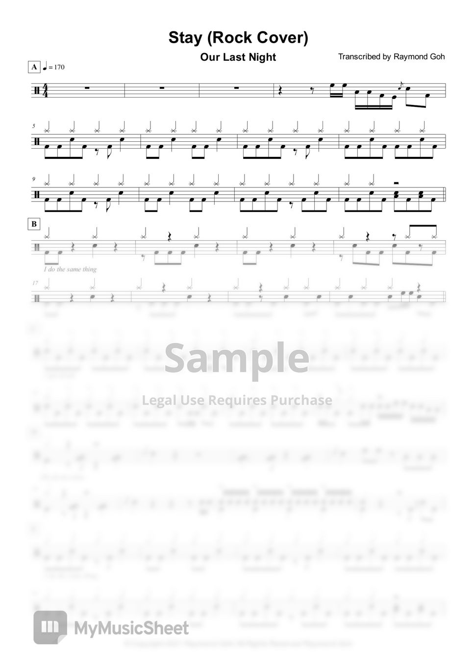 Our Last Night - Stay (Rock Cover) Sheet Music by Raymond Goh