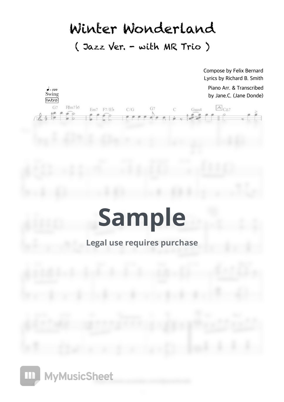 Felix Bernard - Winter Wonderland - Jazz Ver. (Piano Solo & with MR Trio Ver.-《2 PDF & 3 speed ...