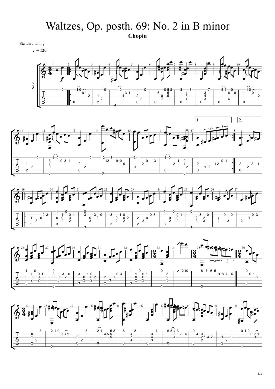 Chopin - Waltz Opus posth. 69 No 2 TAB by Nico Music