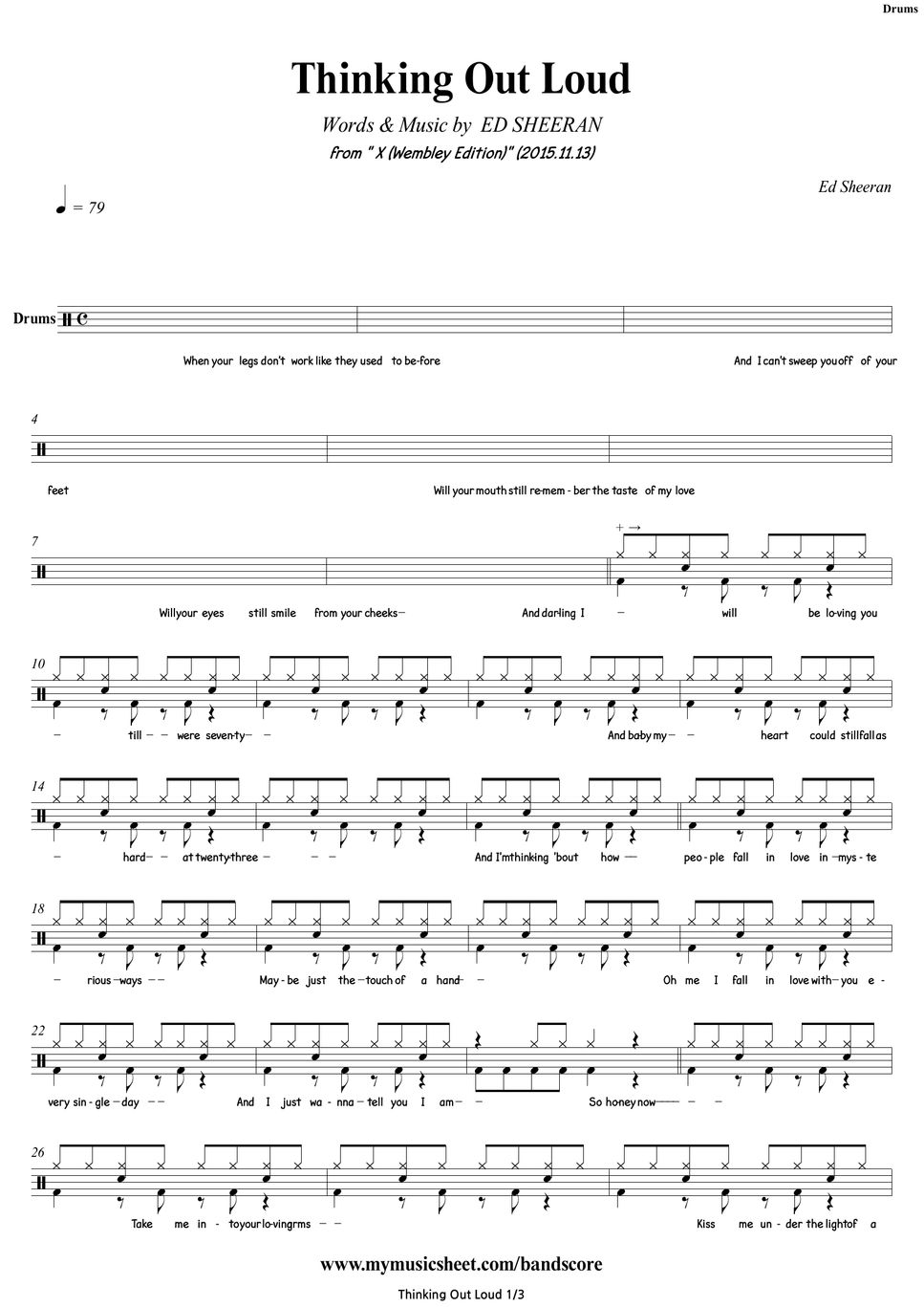 Ed Sheeran Thinking Out Loud Band Score Sheet