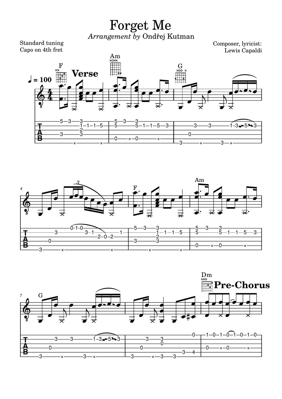 Lewis Capaldi - Forget Me Tab + 1staff by Ondřej Kutman