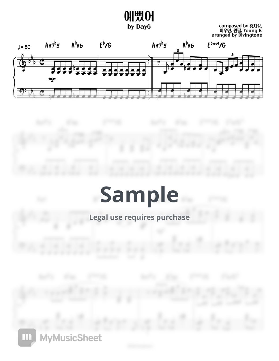 Day6 데이식스 예뻤어 You Were Beautiful Piano Sheet Sheets By Divingtone