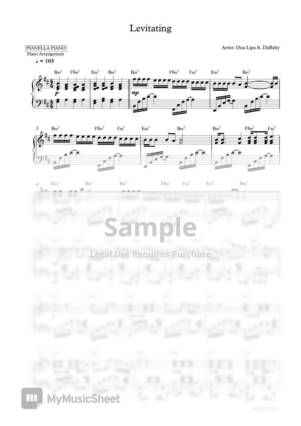 Dua Lipa ft. DaBaby - Levitating (Piano Sheet) Sheet Music by Pianella ...