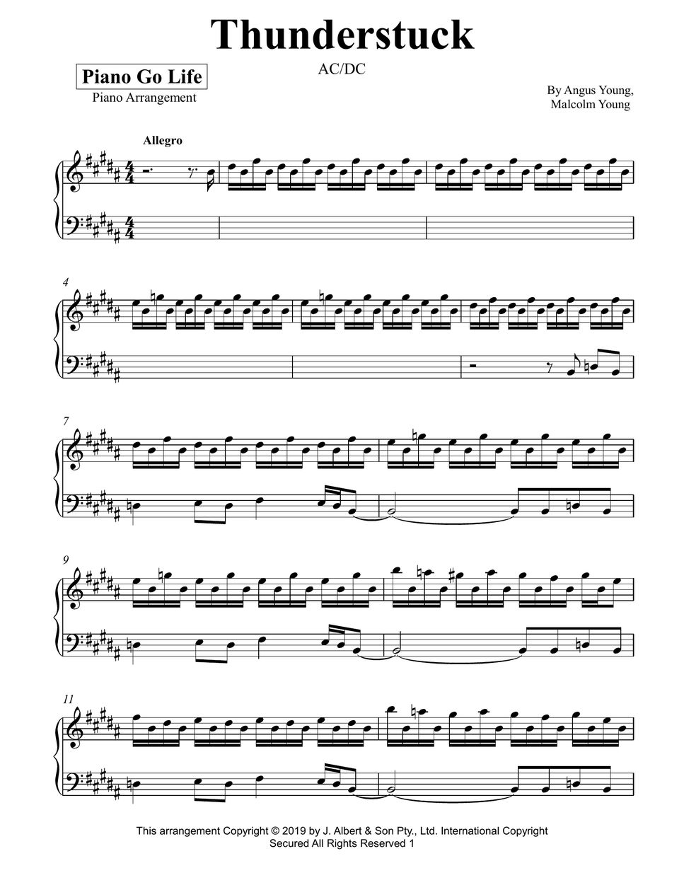 AC/DC - Thunderstruck 楽譜 by Piano Go Life