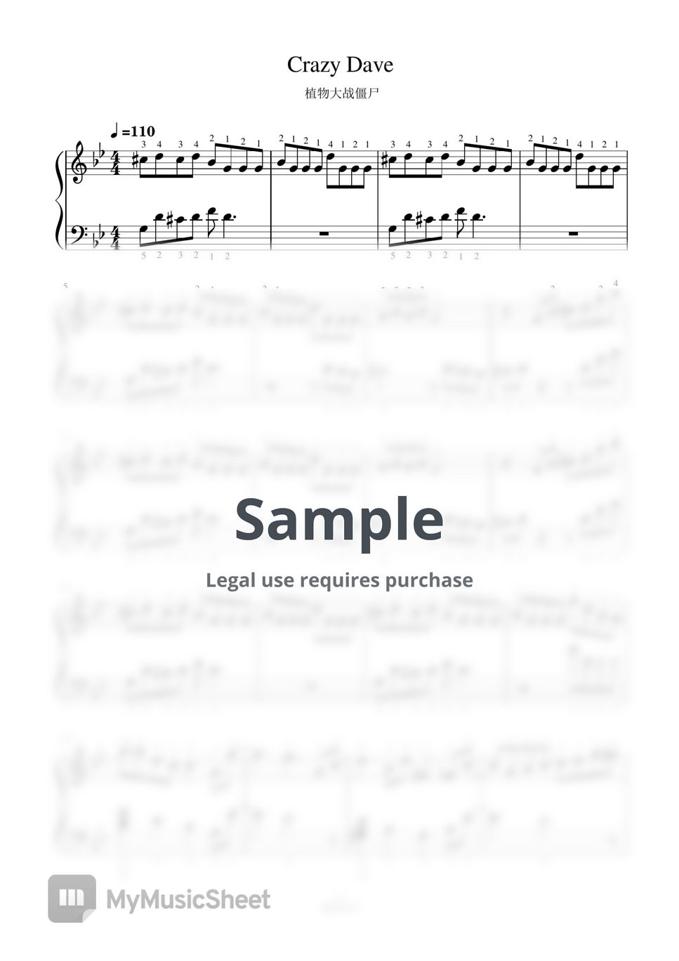 Laura Shigihara - Crazy Dave植物大战僵尸-全指法钢琴谱高清正版完整版 (Full Fingering Piano ...