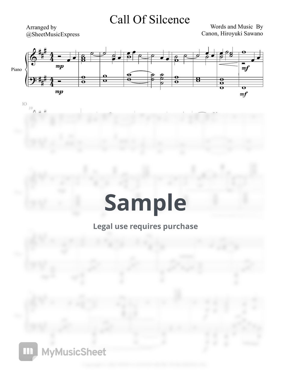 Hiroyuki Sawano - Call of Silence (Attack on Titan) Sheet Music by Sheet Music Express