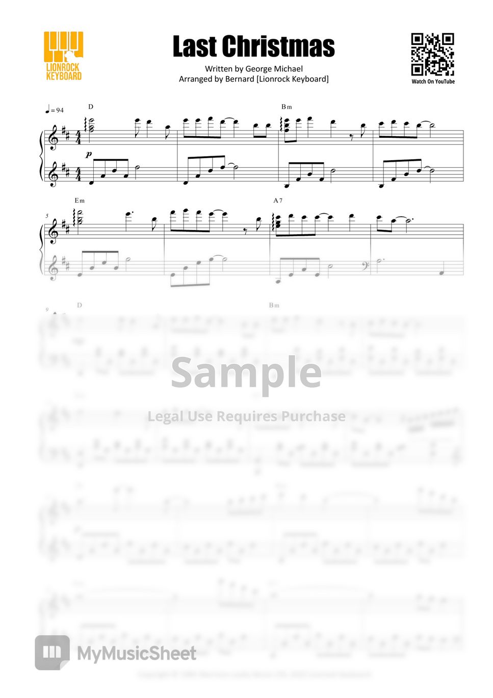 Wham! - Last Christmas Sheet Music by Bernard Hui