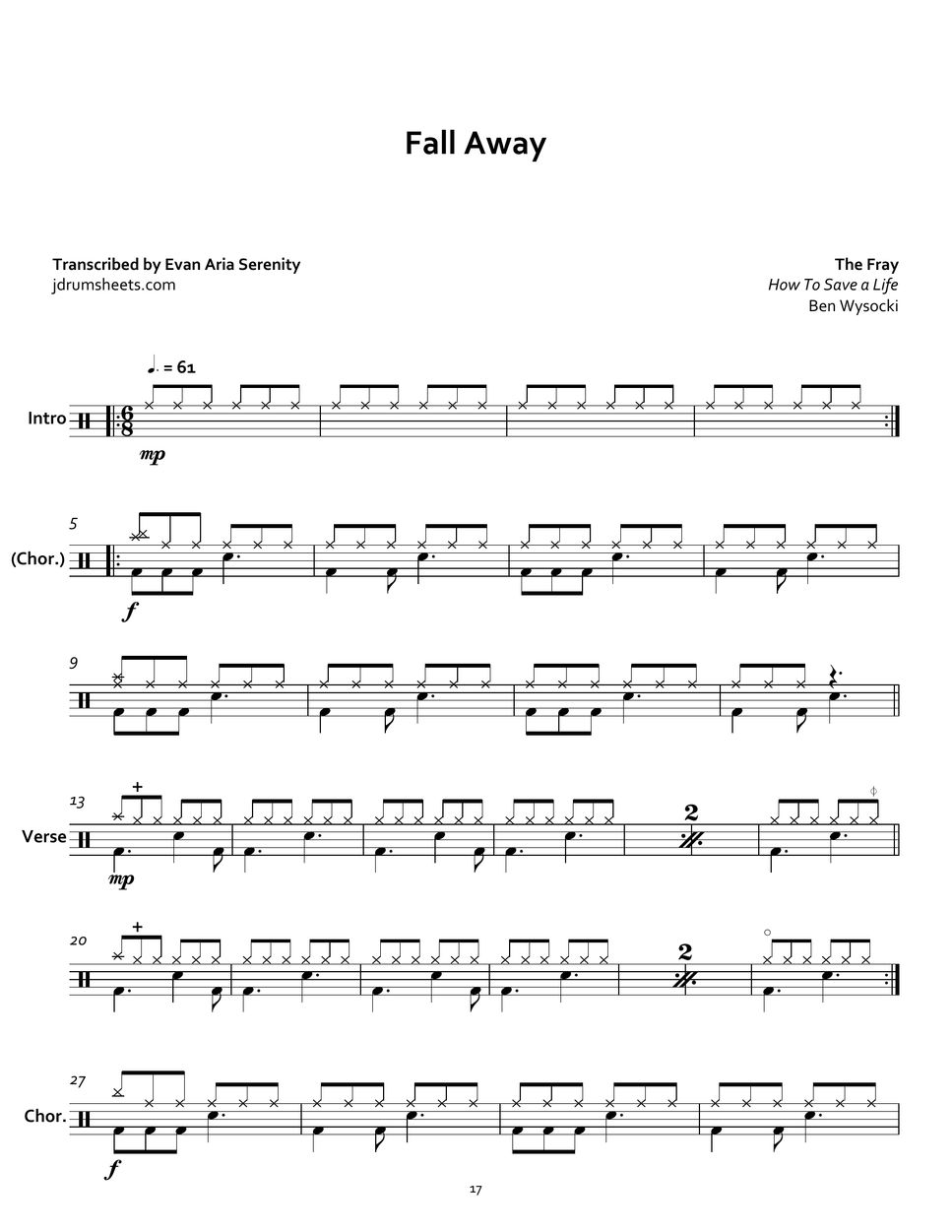 The Fray - Fall Away 악보 by Evan Aria Serenity