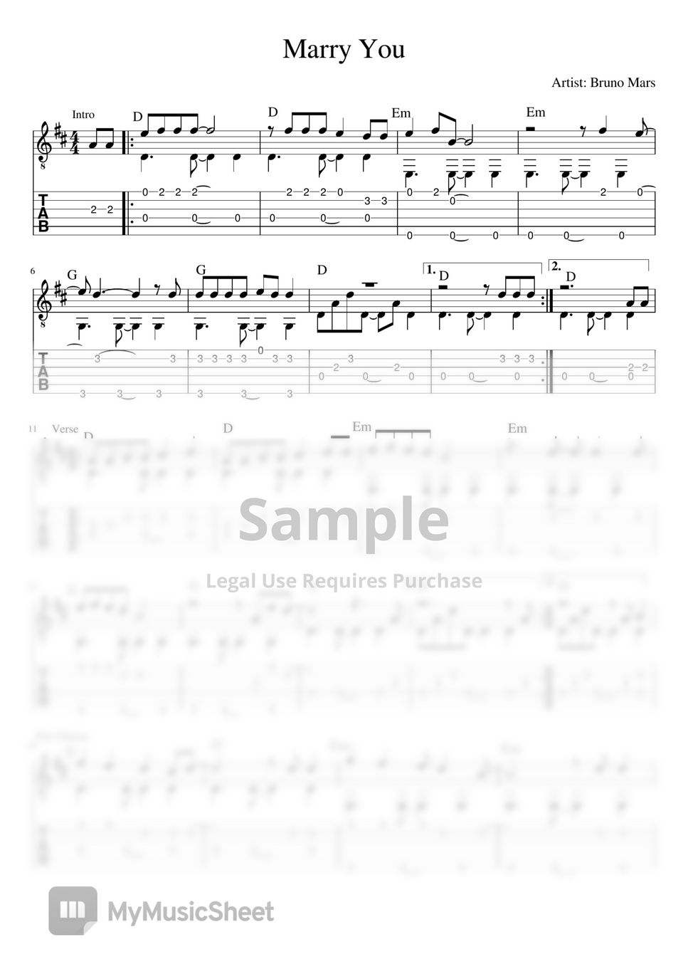 Bruno Mars Marry You Sheet Music