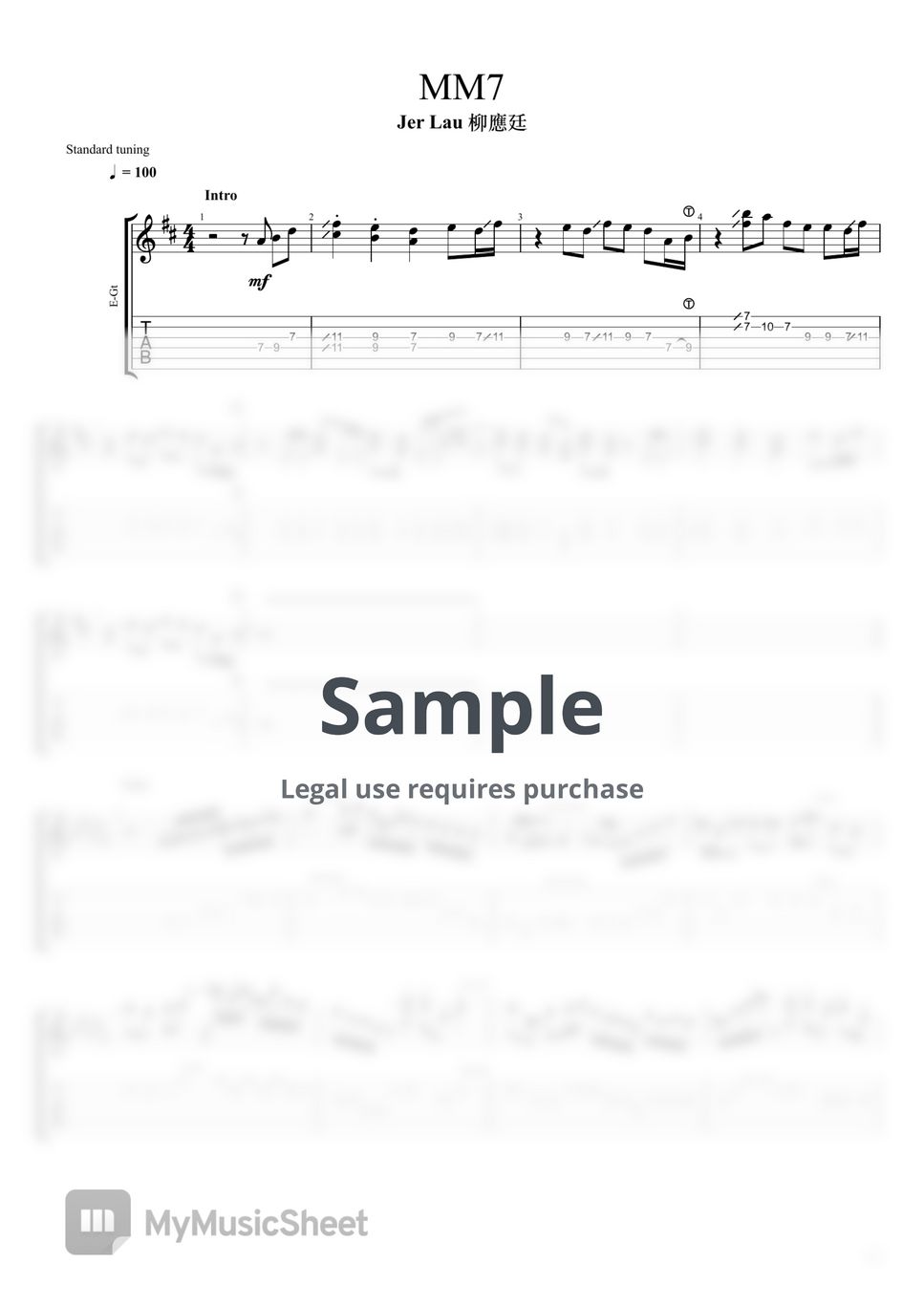 柳應廷 Jer Lau - MM7 (Guitar Cover) 악보 by DOUBLS