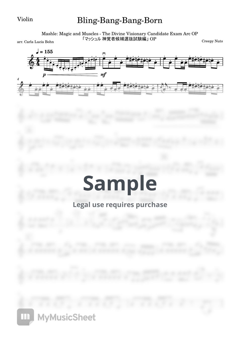 Creepy Nuts - Bling-Bang-Bang-Born | Mashle Season 2 OP [Violin] Hoja ...