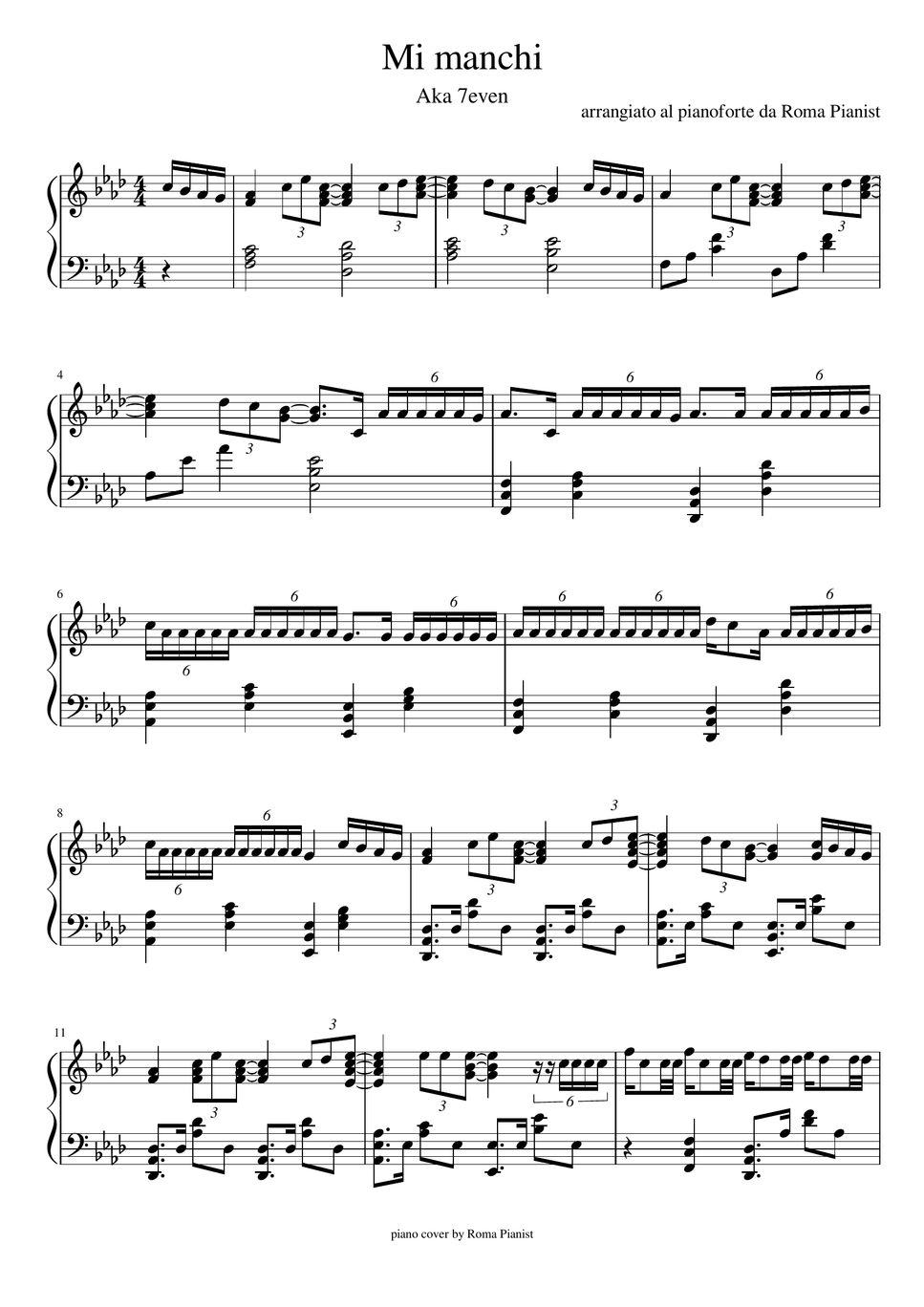 Aka7even - Mi manchi 曲谱 by Roma Pianist