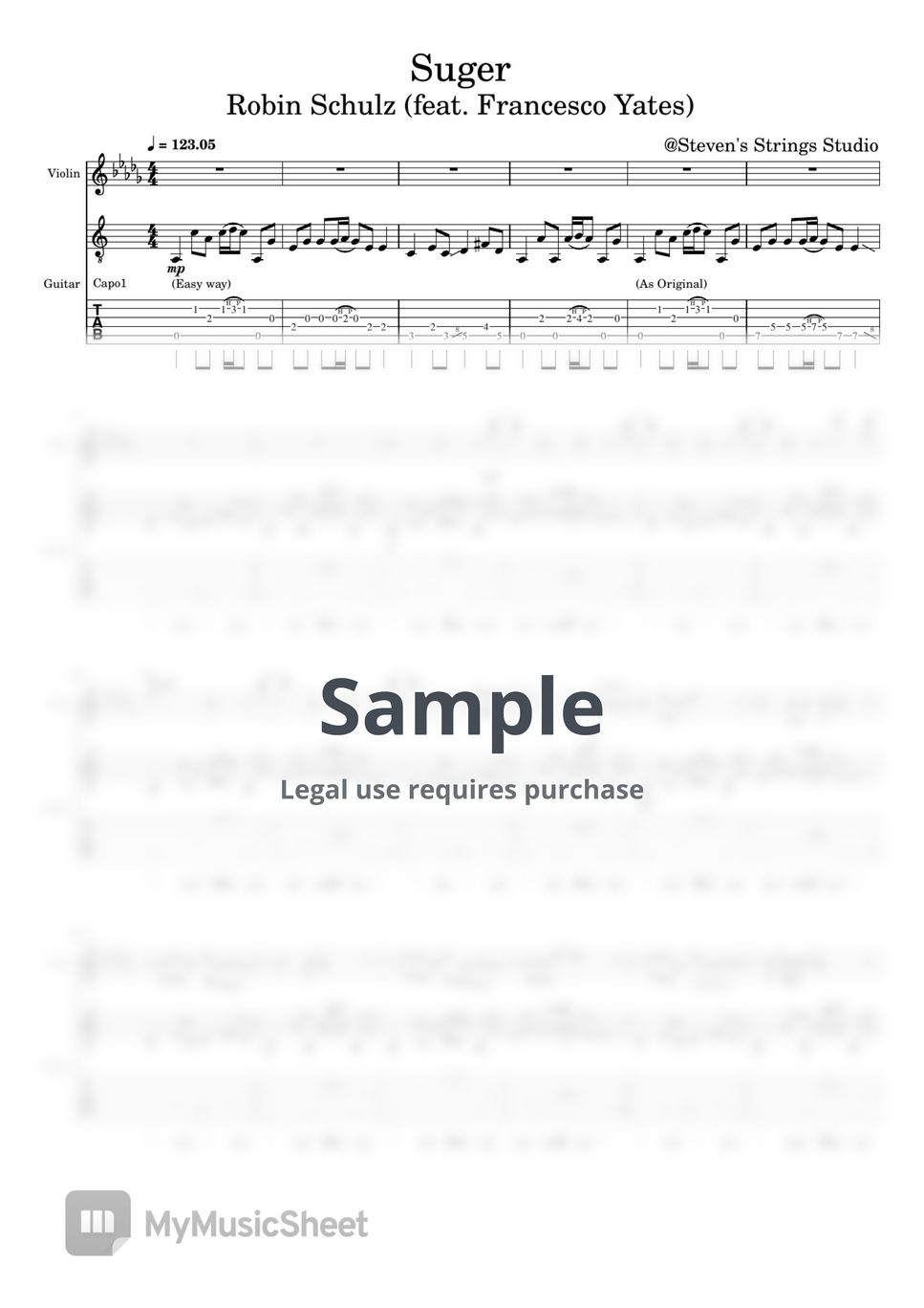 Robin Schulz ft. Francesco Yates - Sugar (Violin Guitar Duet) TAB+1 ...