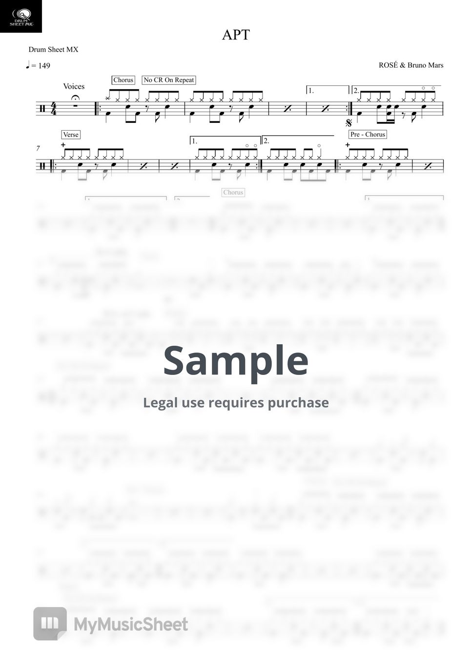 ROSÉ & Bruno Mars - APT Sheets by Drum Sheet MX