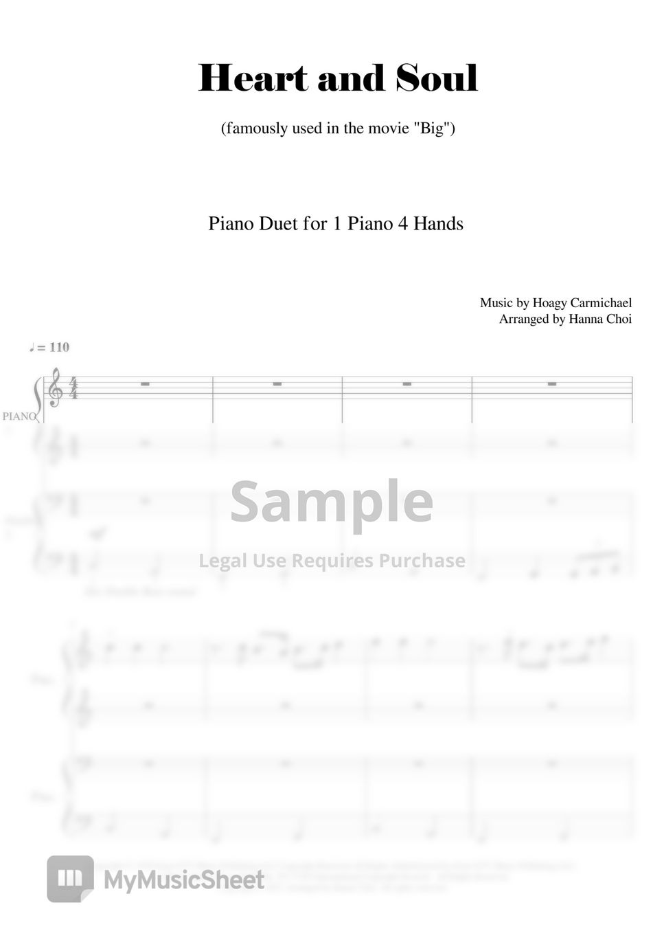 Hoagy Carmichael - "Heart And Soul" for Duet (1piano 4hands) 악보