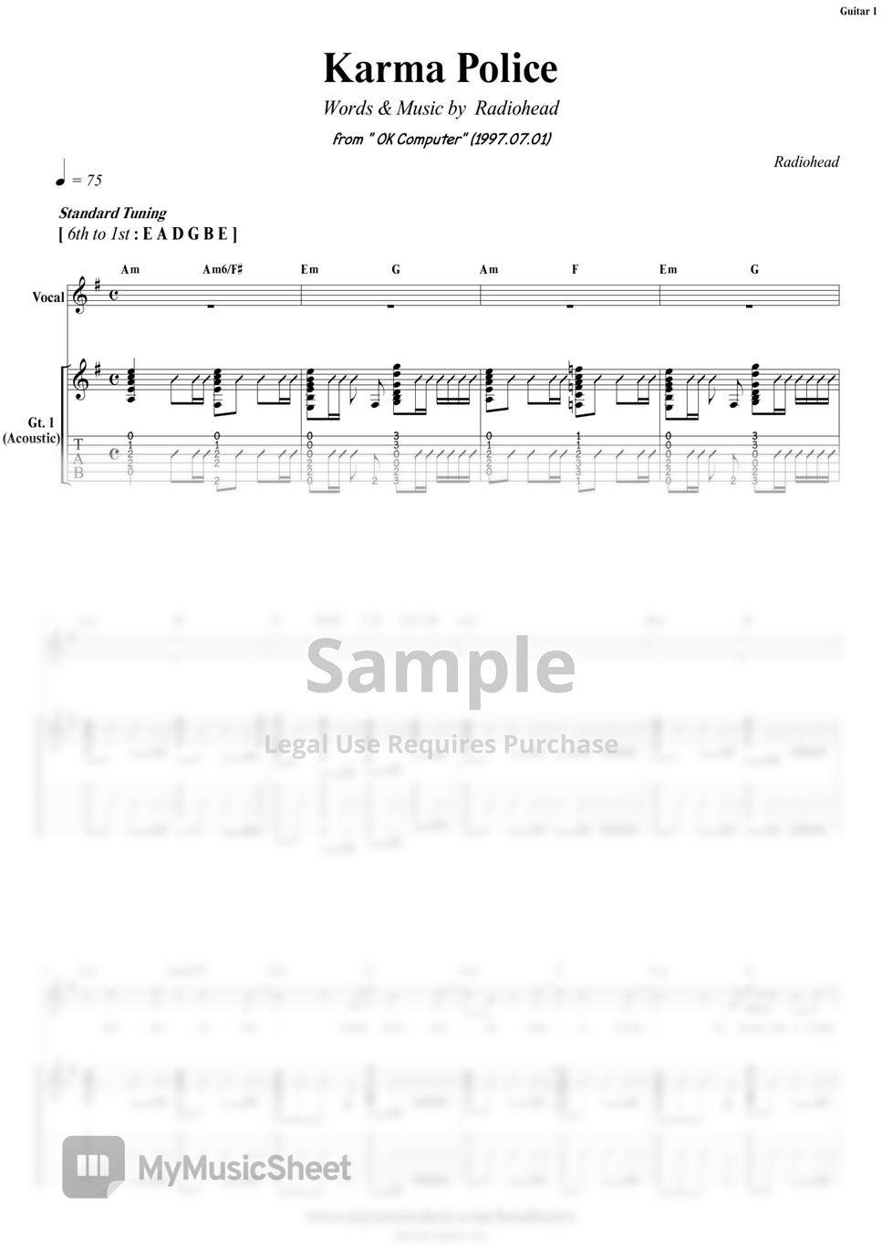 Radiohead - Karma Police | Guitar 악보