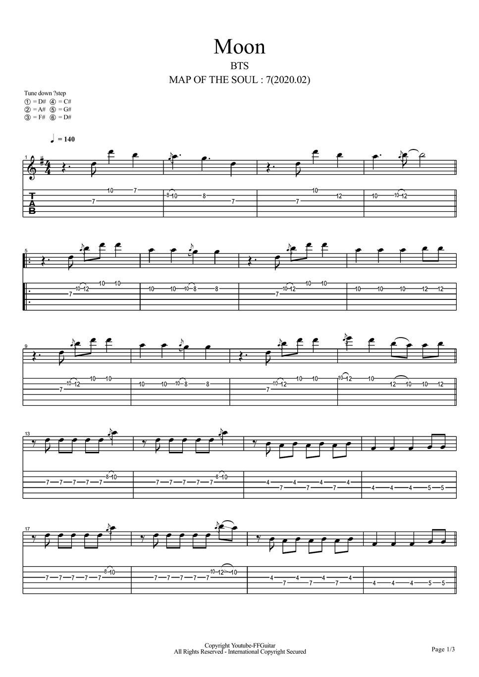 BTS - Moon Guitar タブ by FFGuitar