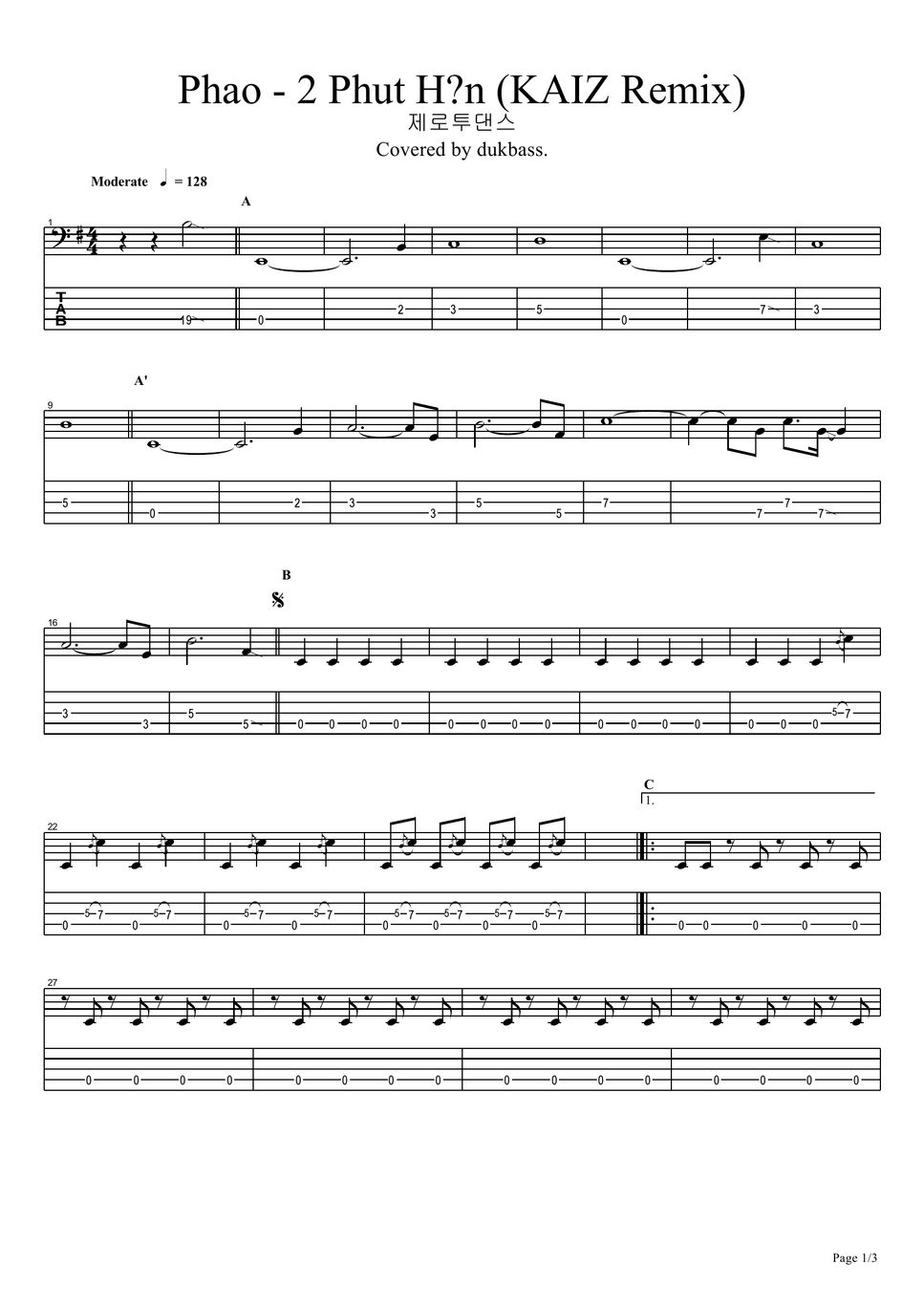 Phao - 2 Phut Hon (cover) TAB by dukbass