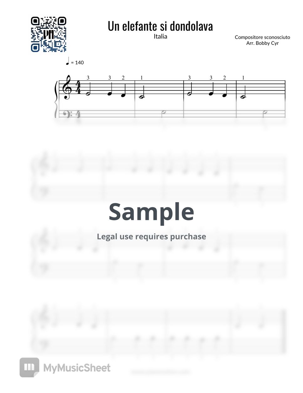 Un elefante si dondolava (pianoforte facile) Sheet Music by Piano Notion