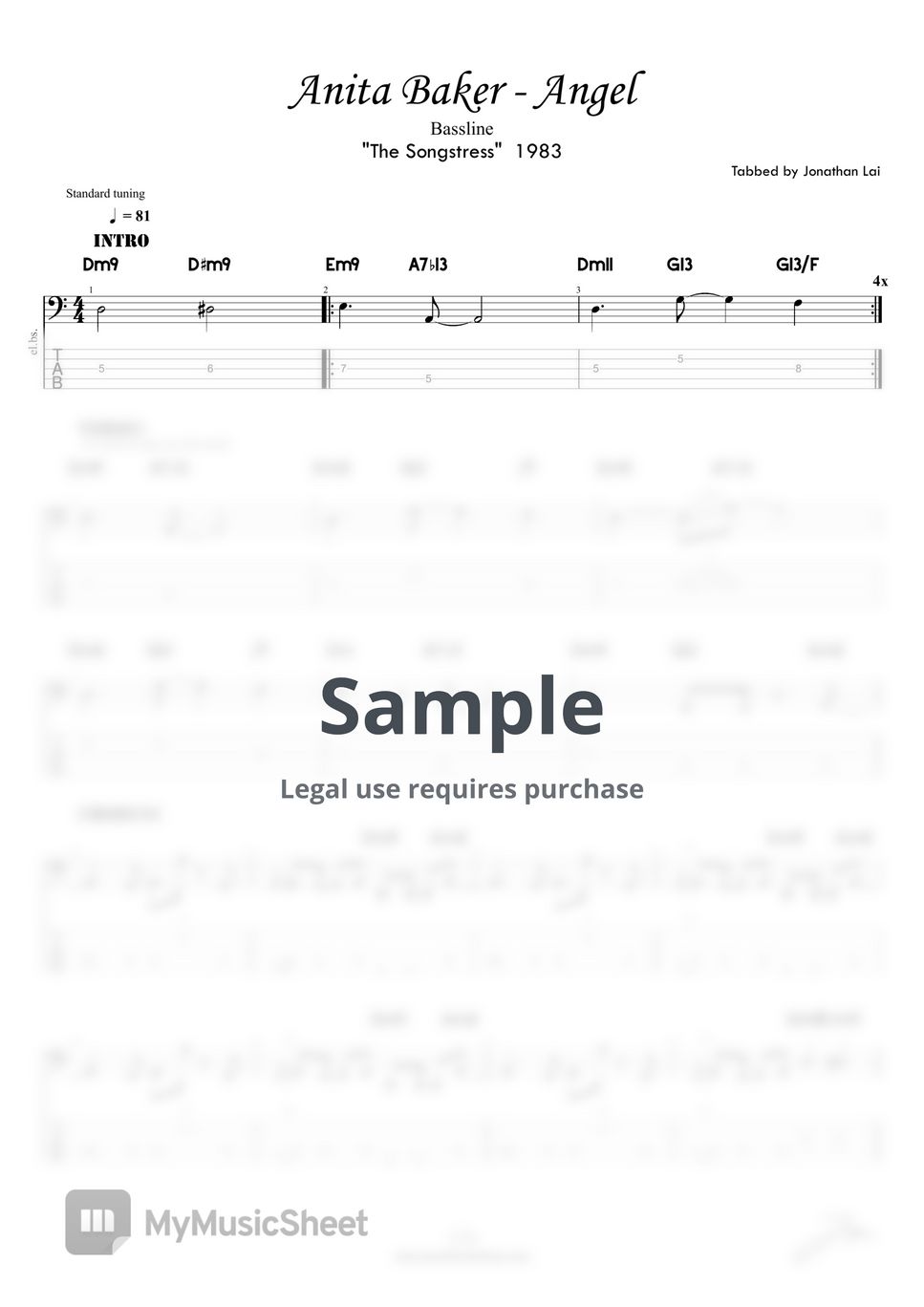 Anita Baker - Angel (Bass Guitar Score) Partition by Jonathan Lai
