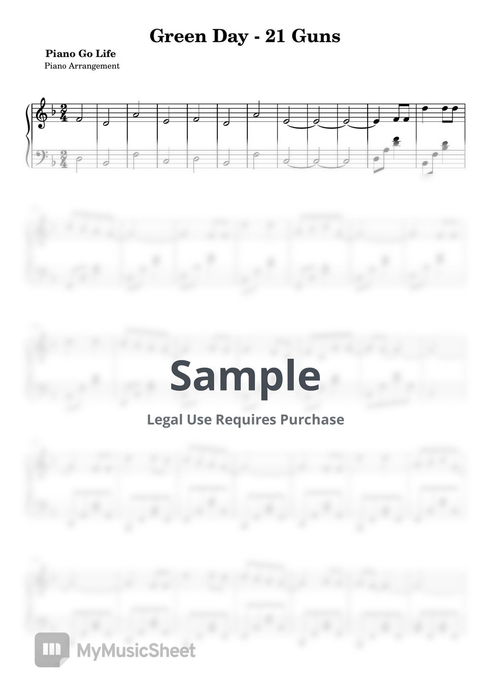 Green Day - 21 Guns Sheet Music by Piano Go Life