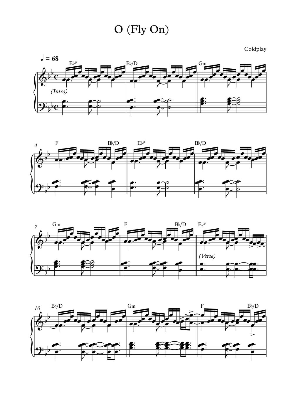 Coldplay - O ( Fly On ) (Piano Solo) Sheets by Pineapplechord
