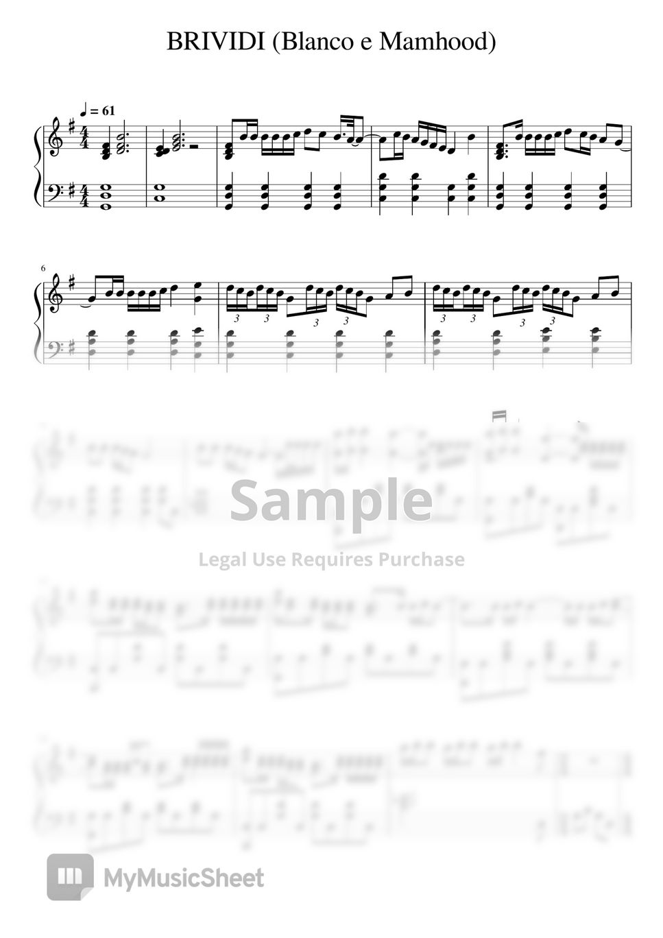 Mahmood & Blanco - Brividi (61 BPM, G major, Sol Maggiore) Sheets by ...