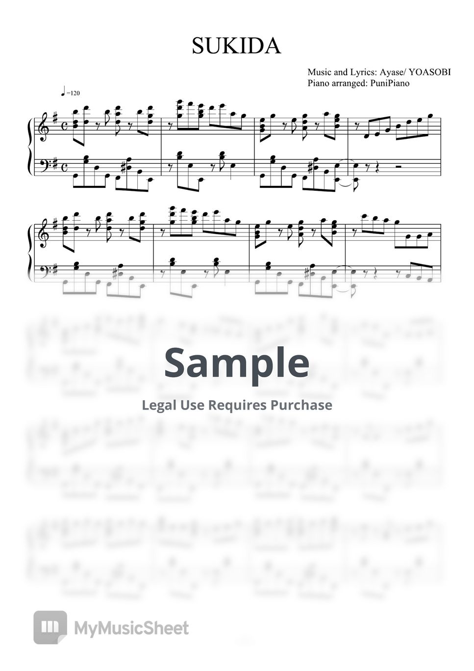 YOASOBI - SUKIDA โน้ตเพลง by PuniPiano