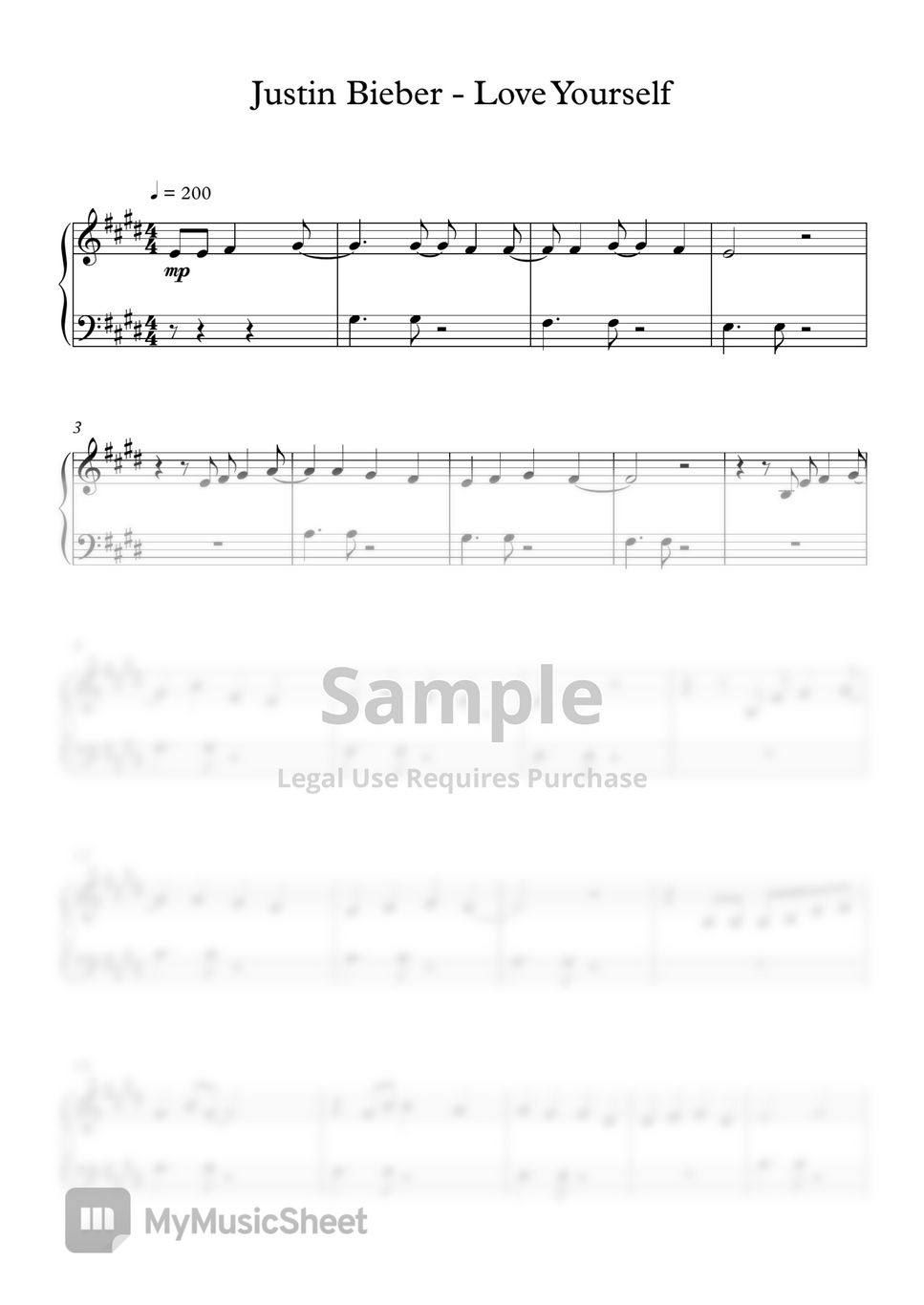 Justin Bieber - Love Yourself (EASY) نوتة by SlowEasyPiano