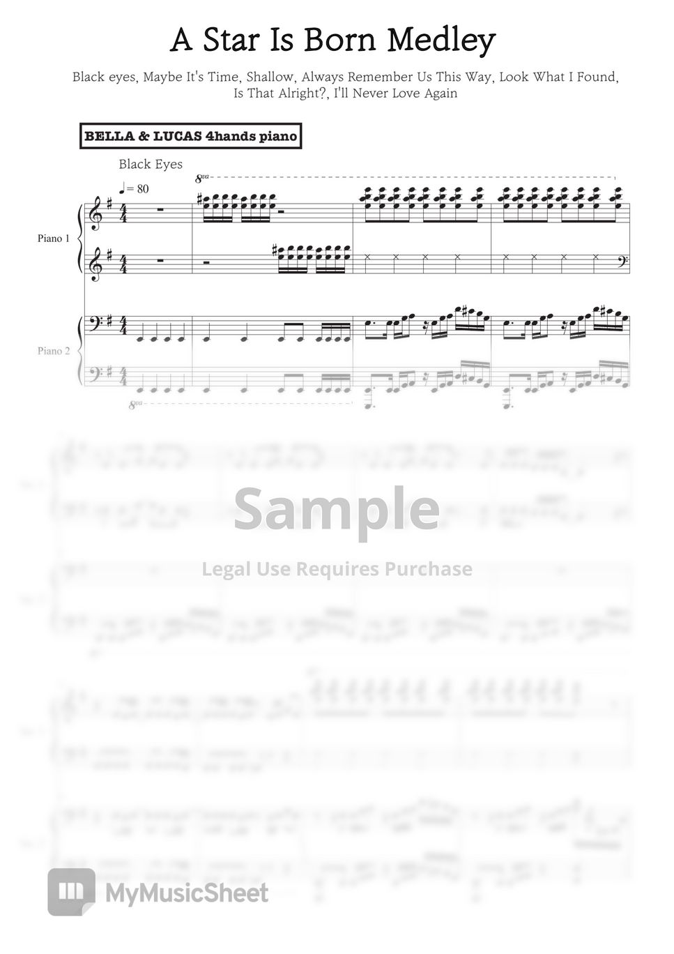 Medley (4hands piano) - A Star Is Born OST 피아노 악보 PDF | BELLA&LUCAS | mymusic5