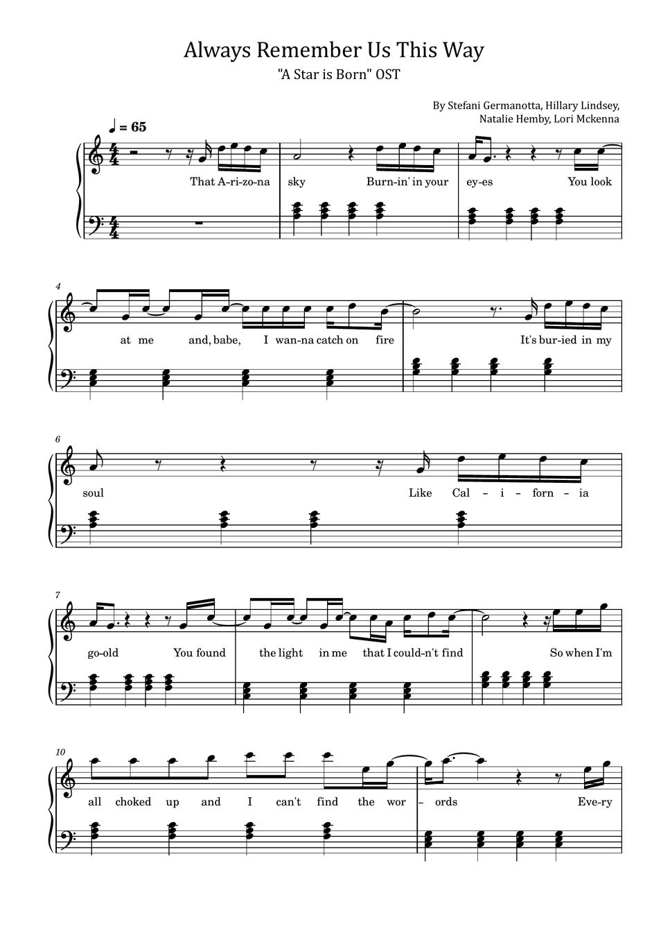 Stefani Germanotta, Hillary Lindsey, Natalie Hemby, Lori Mckenna - Always Remember Us This Way ...