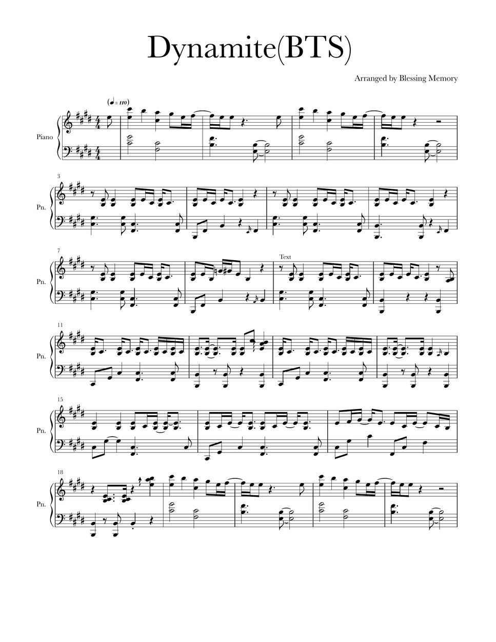 BTS (방탄소년단) - Dynamite Sheet by Blessing Memory