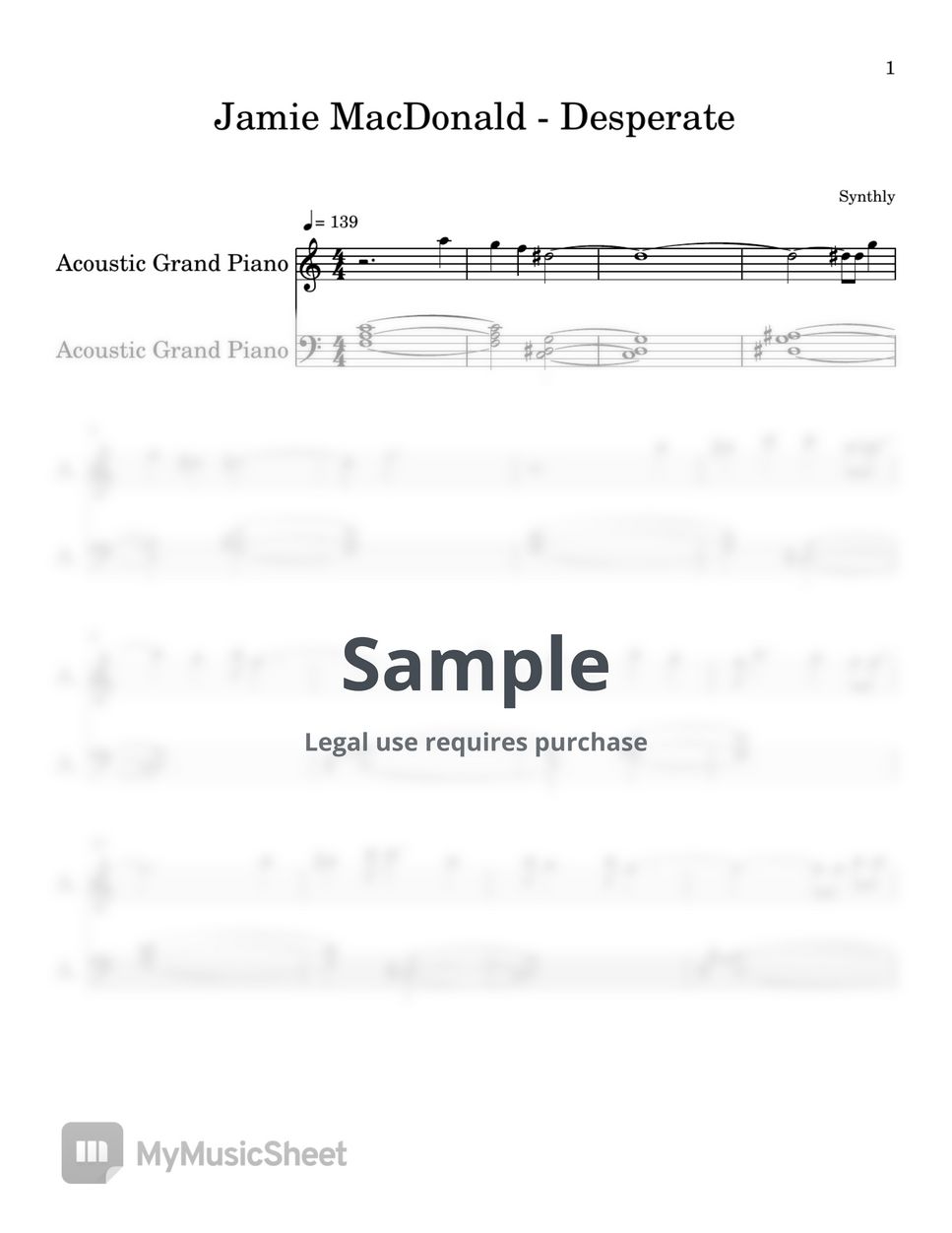 Jamie MacDonald - Desperate (PIANO SHEET) Piano Sheet Music PDF ...
