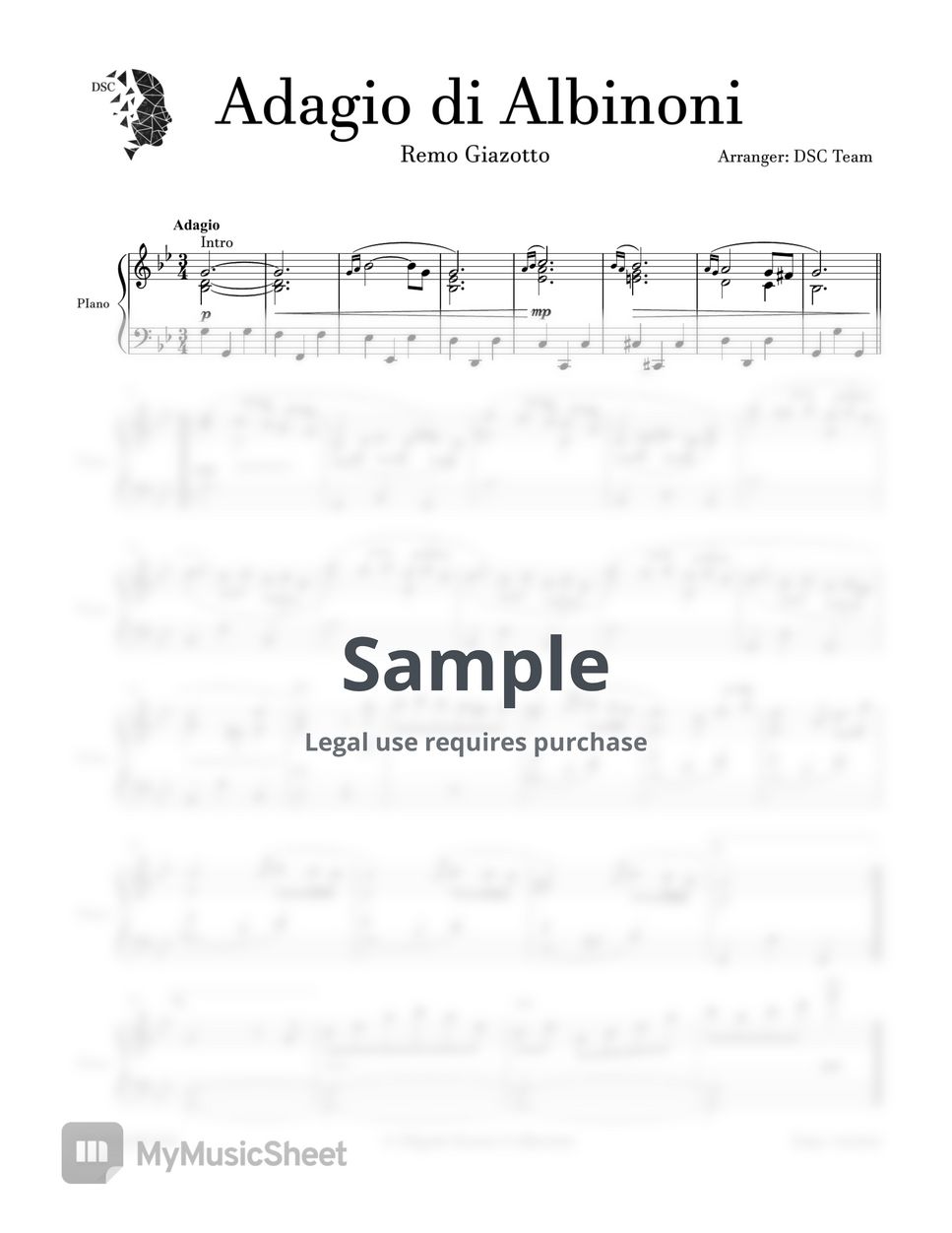 Remo Giazotto - Adagio di Albinoni Sheet Music by Digital Scores Collection