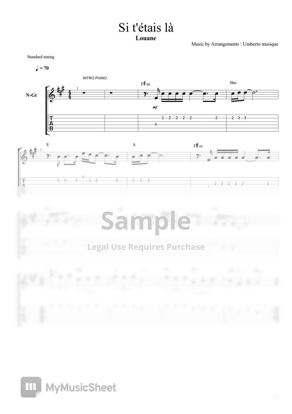 Louane - Si t'étais là Tab + 1staff by Mélodie et accords pour guitare