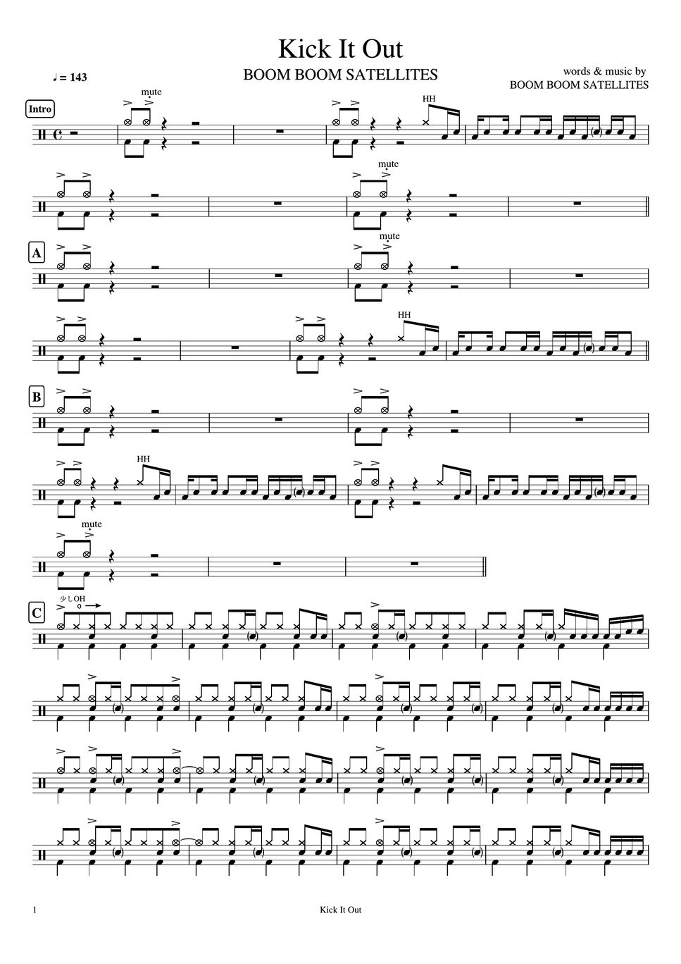 Boom Boom Satellites - KICK IT OUT Sheet by Cookai's J-pop Drum sheet ...