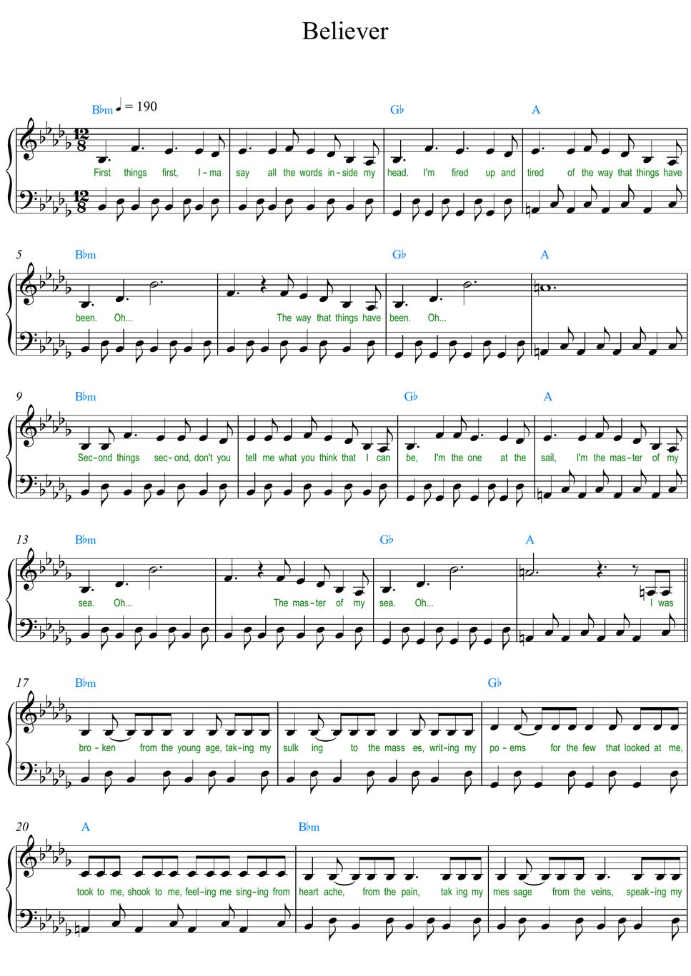 Imagine Dragons - Believer (Easy and accurate version with lyrics and ...