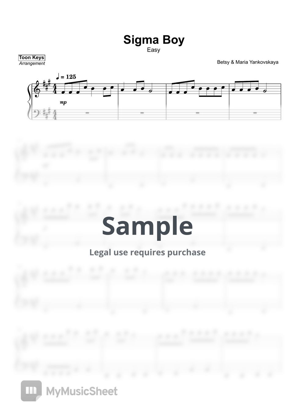 Betsy, Maria Yankovskaya - Sigma Boy 악보 by Toon Keys