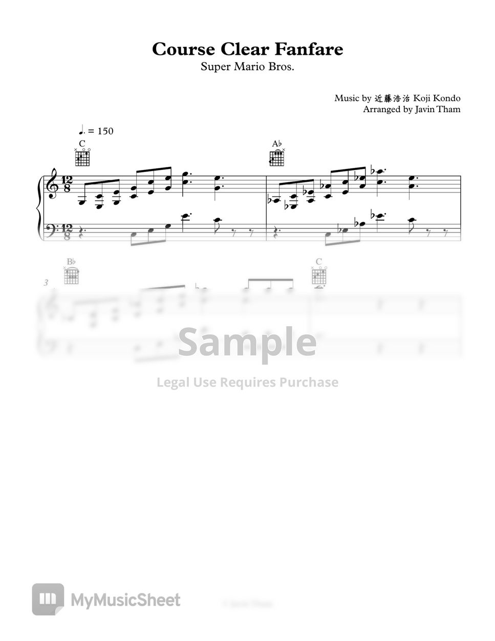Super Mario Bros. - Course Clear Fanfare (Level Clear Fanfare) Sheets ...
