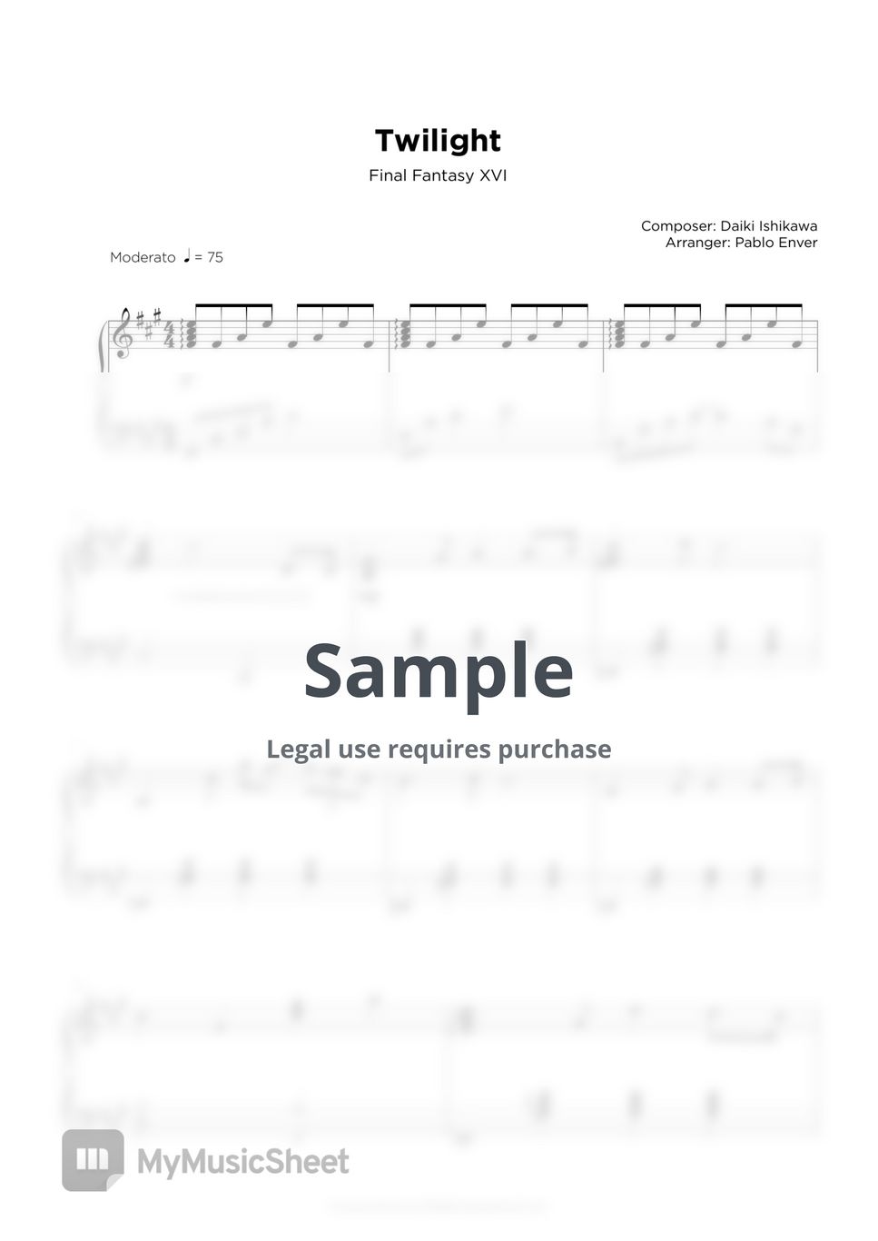 Daiki Ishikawa - Twilight (Piano arrangement) Sheet Music by Pablo Enver