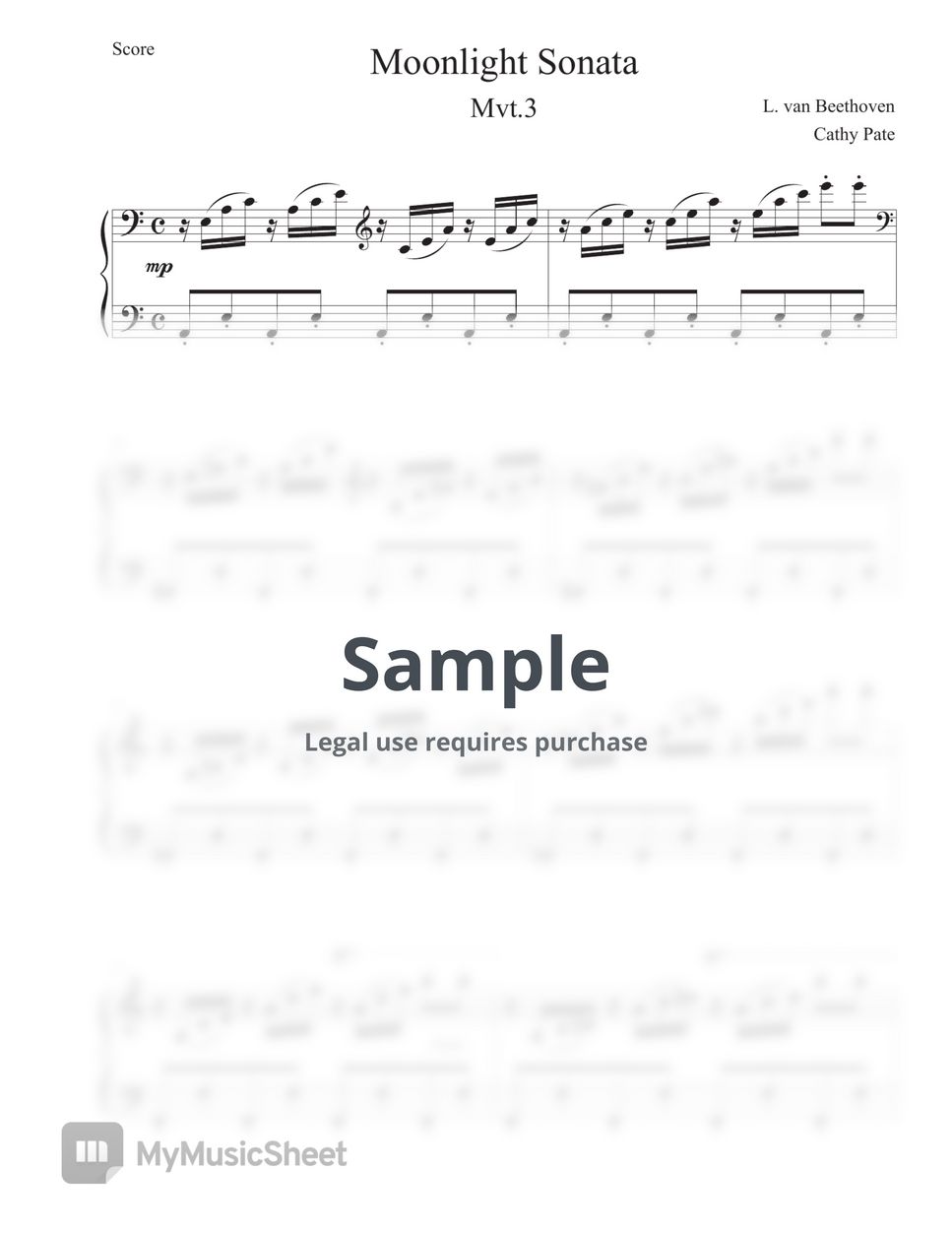 Beethoven - Moonlight Sonata Mvt.3 악보 by Cathy Pate